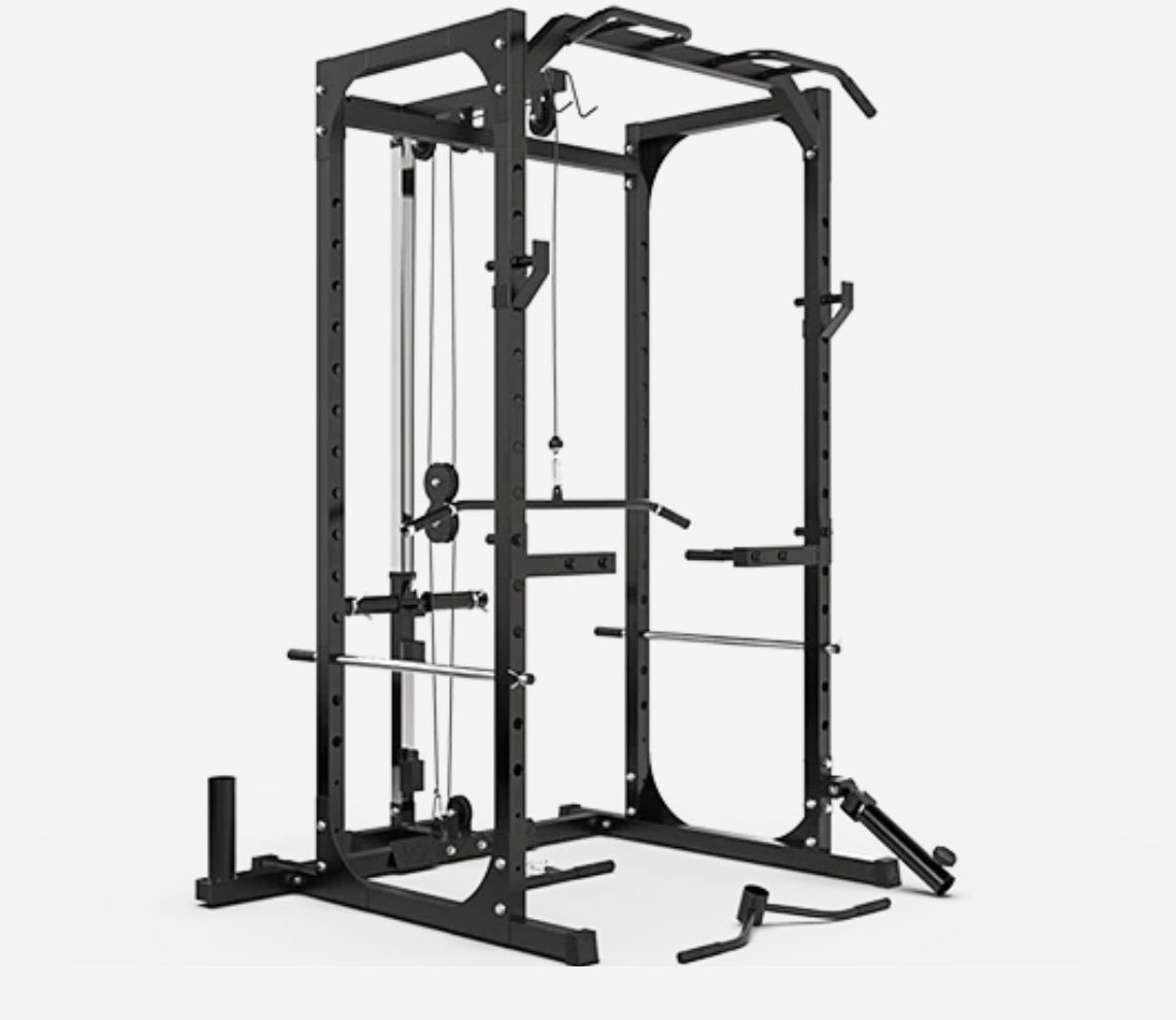 Functional Power Rack with lat pull down attachment | Golden Fitness